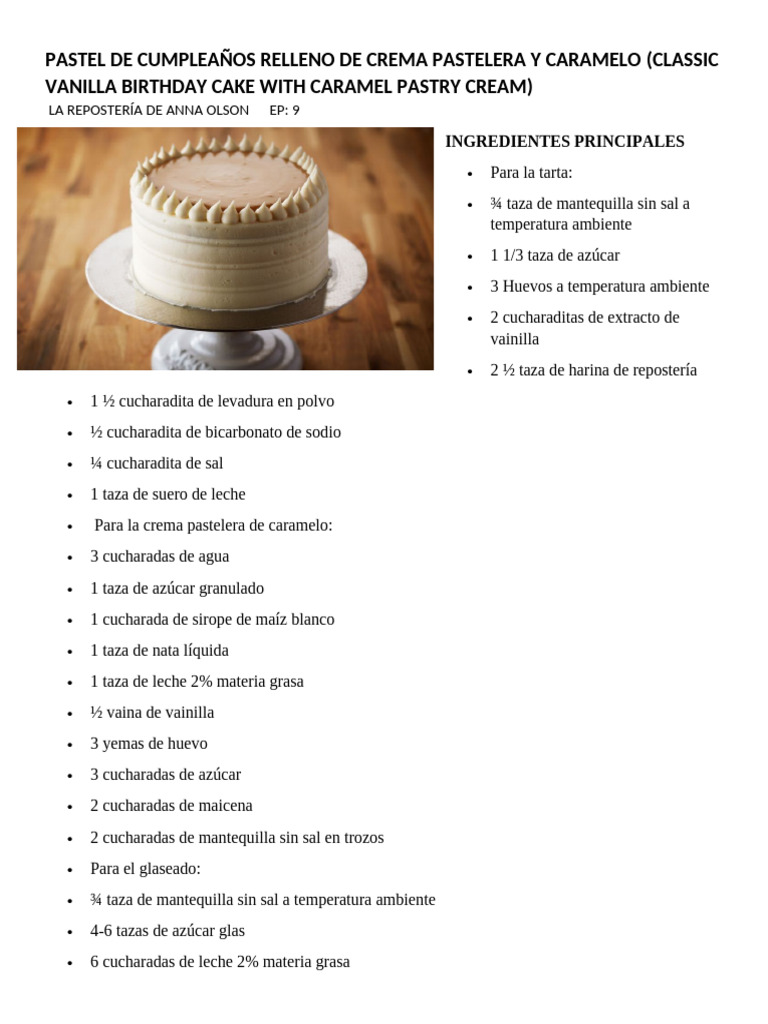 Pastel Vainilla y Crema Caramelo | PDF | Pasteles | Caramelo