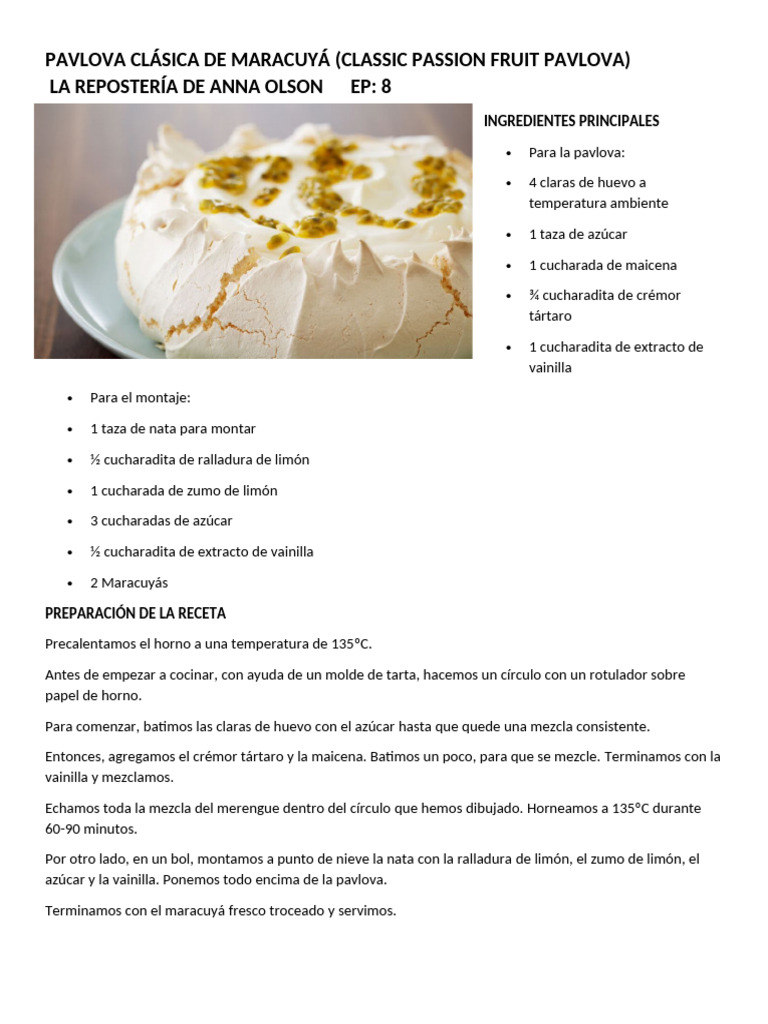 Pavlova Clásica de Maracuyá | PDF