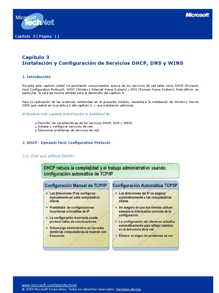 Instalación y Configuración de Servicios DHCP, DNS y WINS | Descargar gratis PDF | sistema de ...