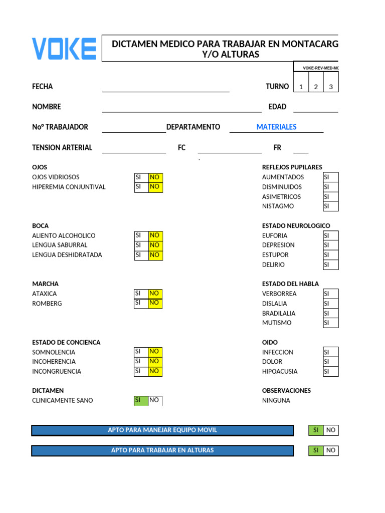 VOKE REV MED MONT 53 Revisión Médica para Montacarguistas | PDF