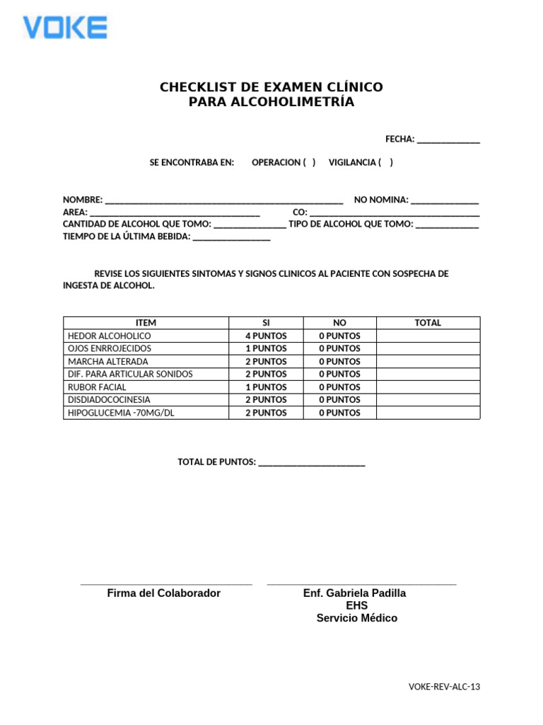 VOKE REV ALC 13 Revisión de Alcoholimetría | PDF