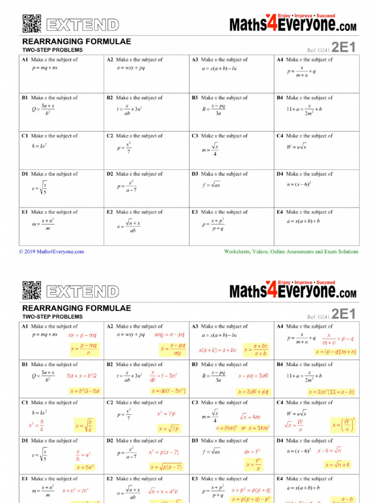 Rearranging Formulae Two Steps Extend | PDF