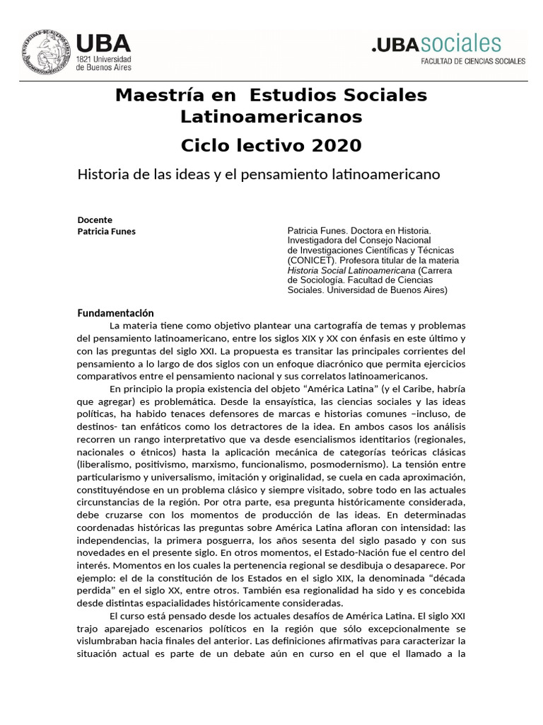 Historia Ideas Funes 2 2020 MESLA | PDF | America latina | Historia