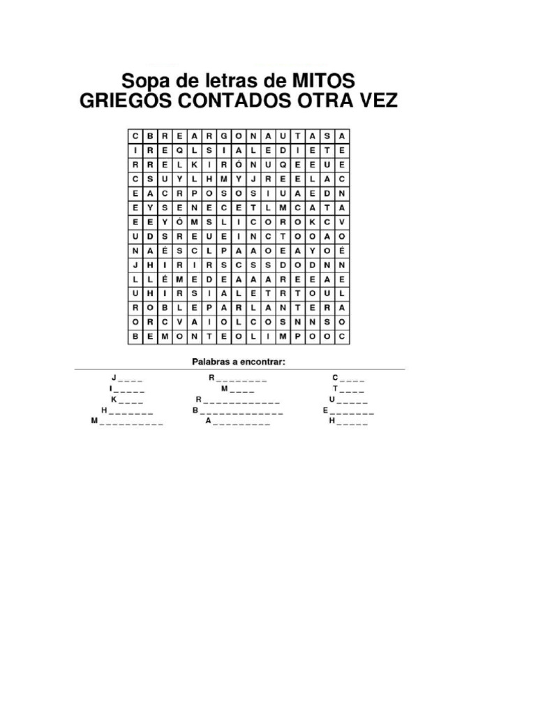 Sopa de Letras Mitología Griega | PDF