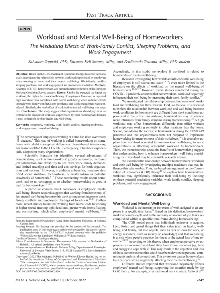 Workload and Mental Well Being of Homeworkers The.22 | PDF