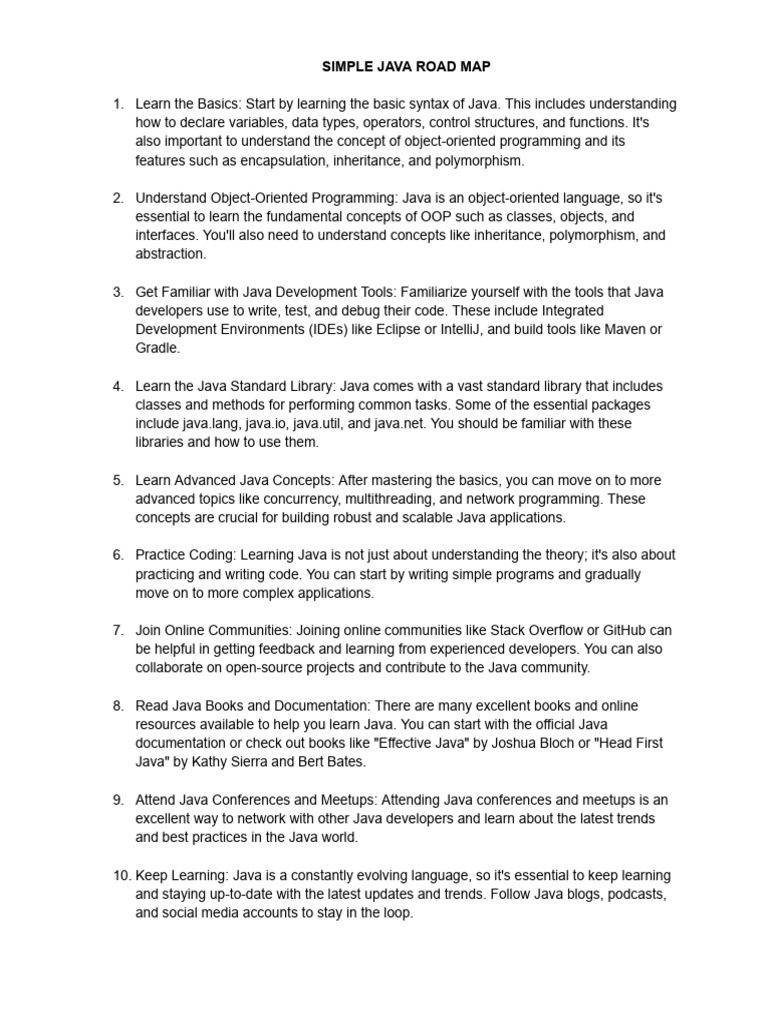 Simple Java Road Map | PDF
