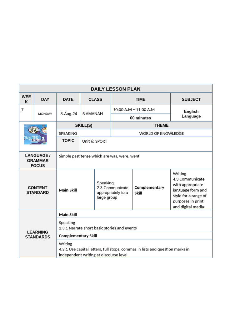 YEAR - 5 - LESSON - PLAN - Final - Version Final | PDF