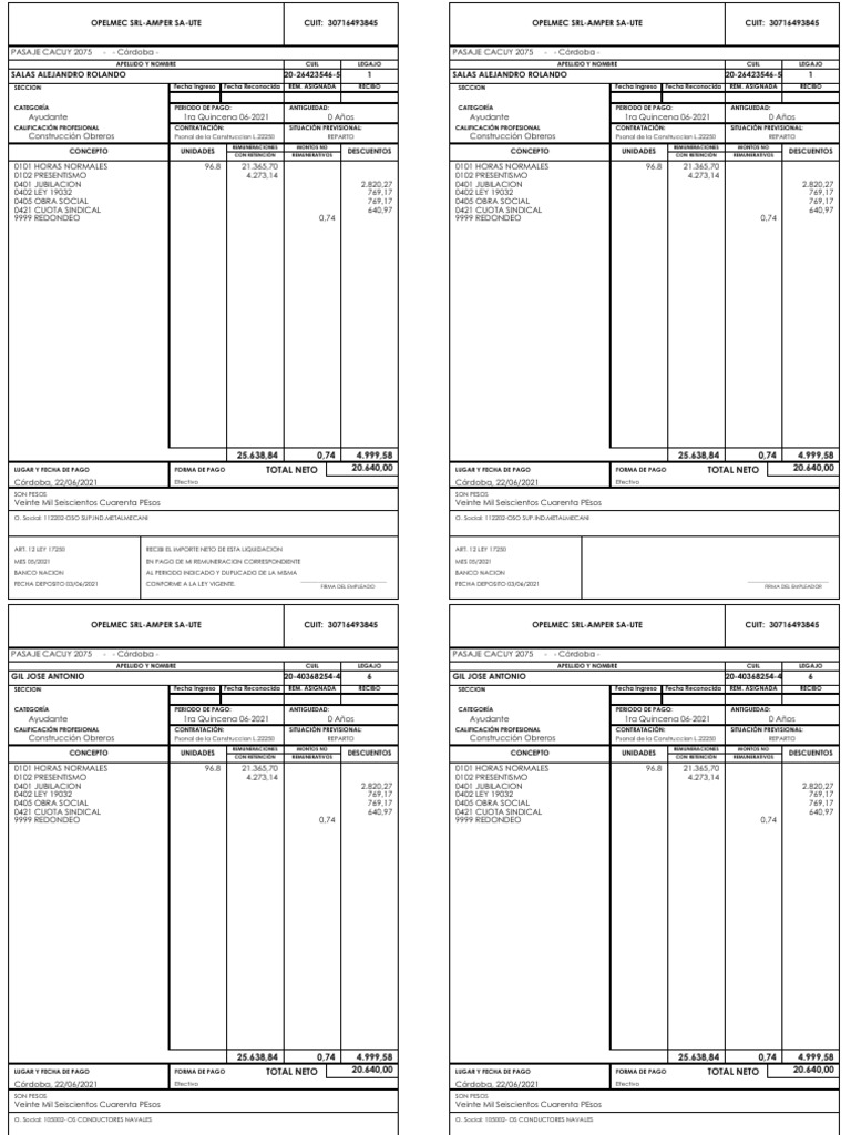 UTE - Recibos 1ra Quincena 06-2021 | PDF
