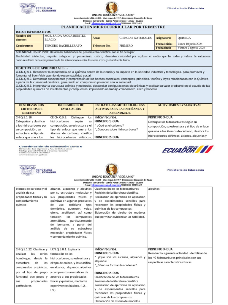 Planific 1T. 3-Quim | PDF