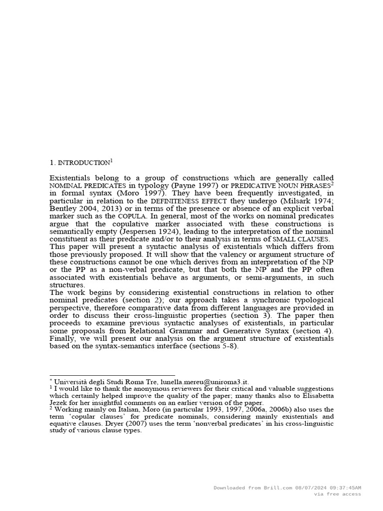 The Syntax and Argument Structure of Existentials | PDF