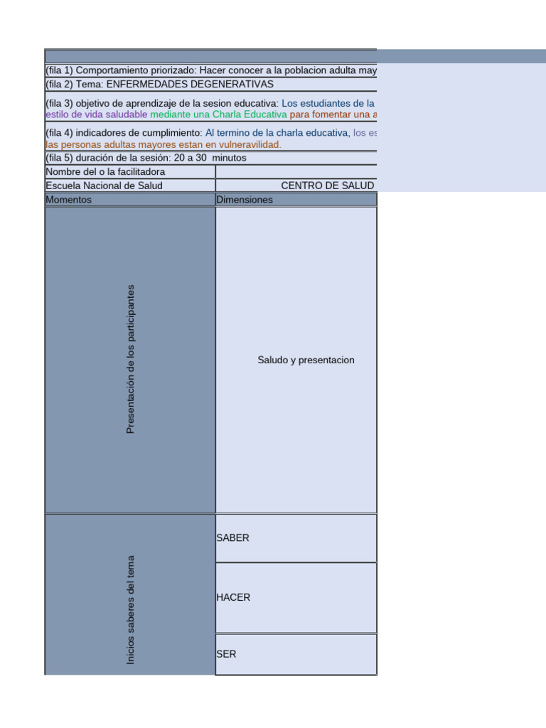 Matriz de Sesion Educativa Final 1 | PDF