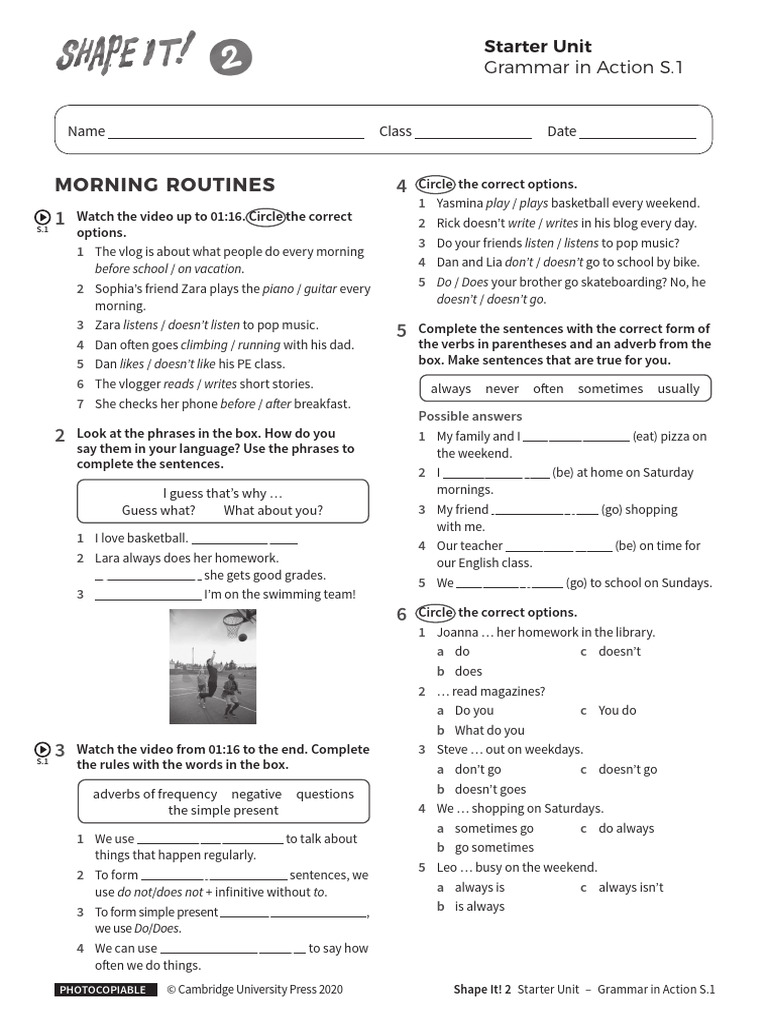 Grammar in Action: Starter Unit S.1-S.2 | PDF | Adverb | Language Arts ...