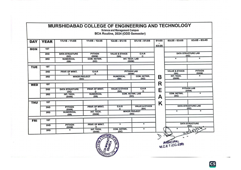 BCA Class Routine | PDF