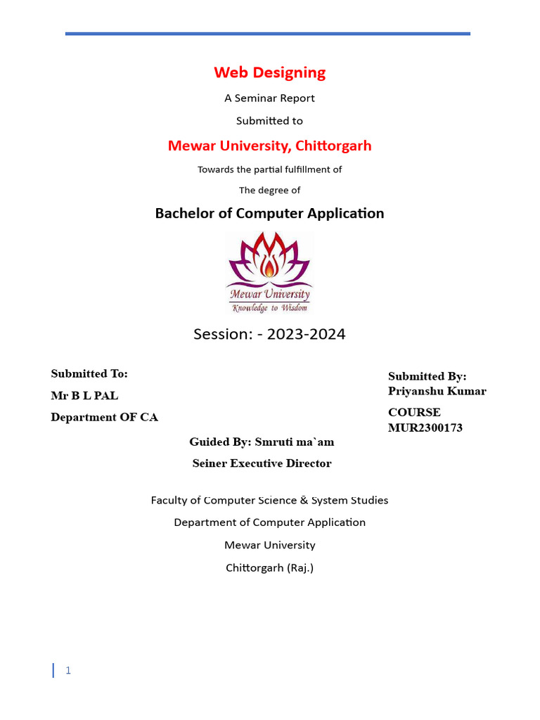 Final Training Report File by Priyanshu Kumar | PDF | World Wide Web | Internet & Web