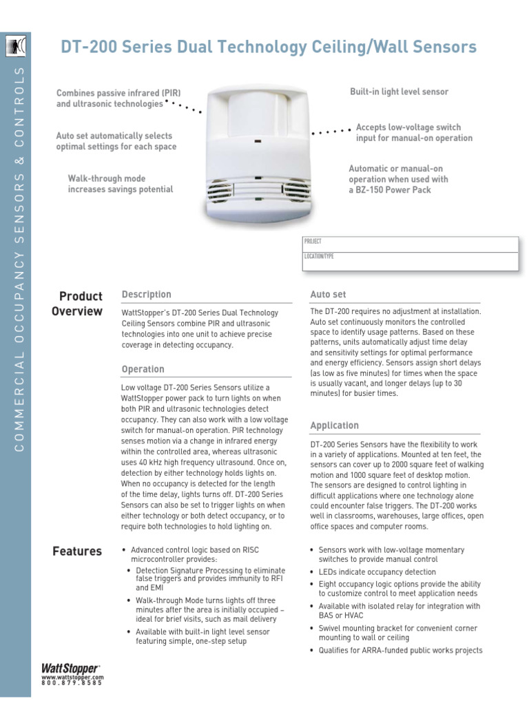 DT 200 Series Dual Technology Ceiling Sensors Cut Sheet | PDF