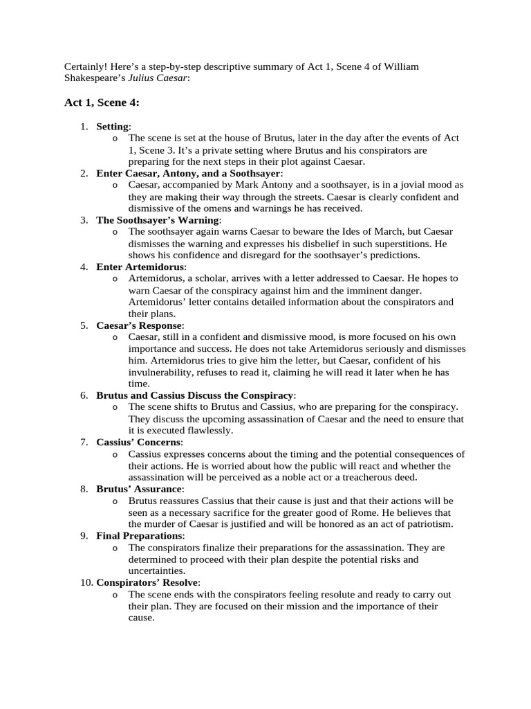 Julius Caesar Act 1 Scene 4 Step by Step Descriptive Summary | PDF