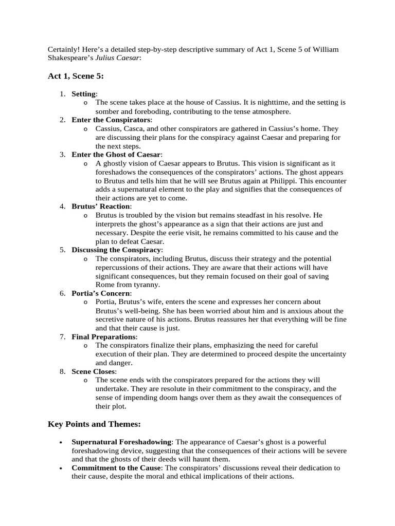 Julius Caesar Act 1 Scene 5 Step by Step Descriptive Summary | PDF