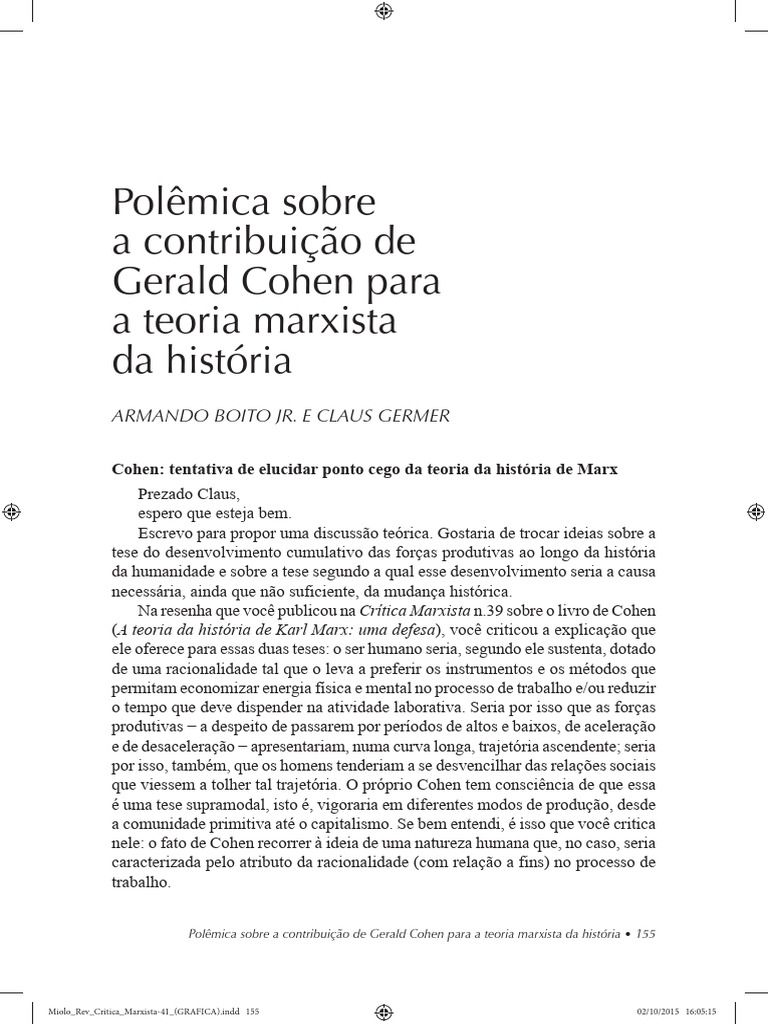 Trab. de Cohen Na Teoria Da Hist. - Boito JR - Armando | PDF
