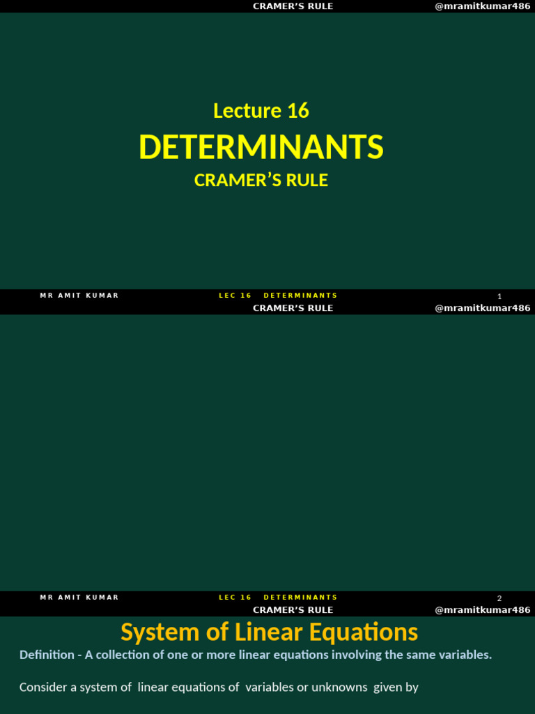 Lec 16 Determinants - Cramers' Rule | PDF