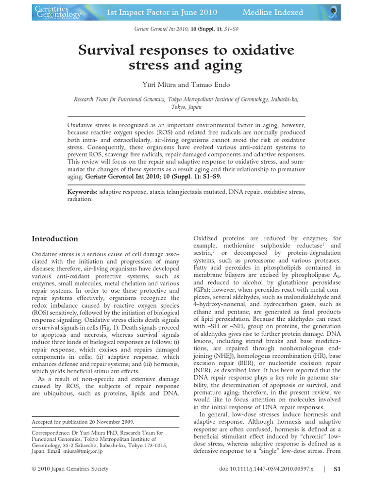 Survival Responses To Oxidative Stress and Aging: Yuri Miura and Tamao ...