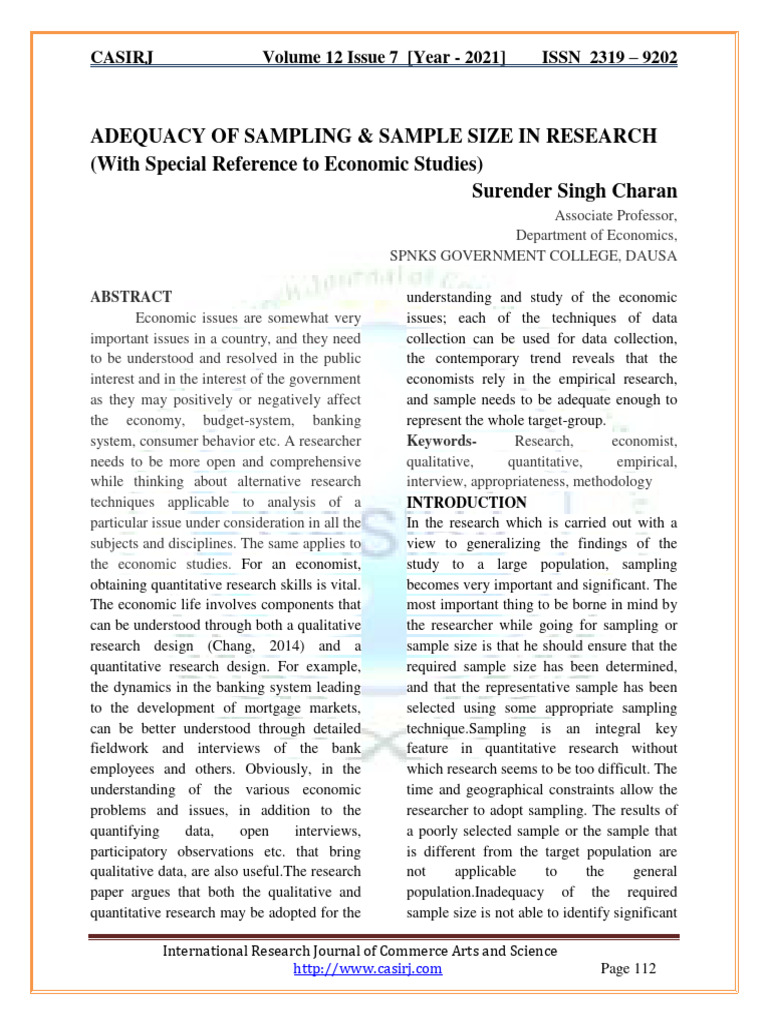 ADEQUACY OF SAMPLING and SAMPLE SIZE IN | PDF