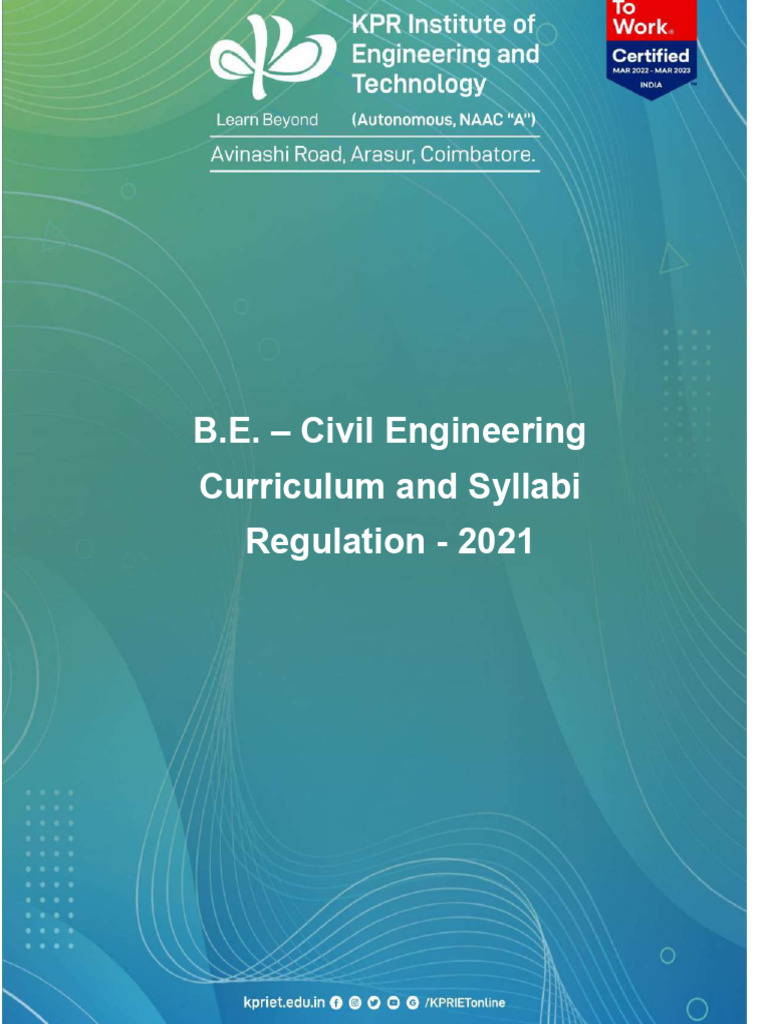 B.E. - Civil Engineering Curriculum and Syllabi Regulation - 2021 | PDF
