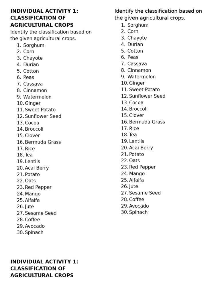 INDIVIDUAL ACTIVITY 1_Classification of Agricultural Crops | PDF