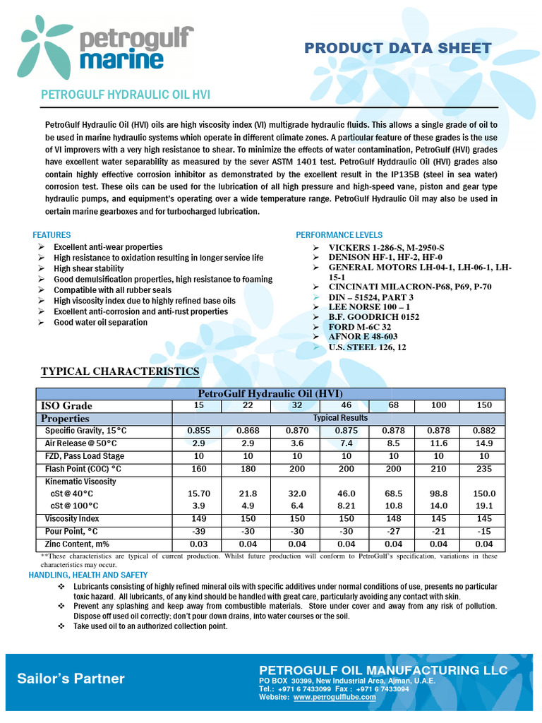 Petrogulf Marine Hydraulic Oil HVI - PDS | PDF