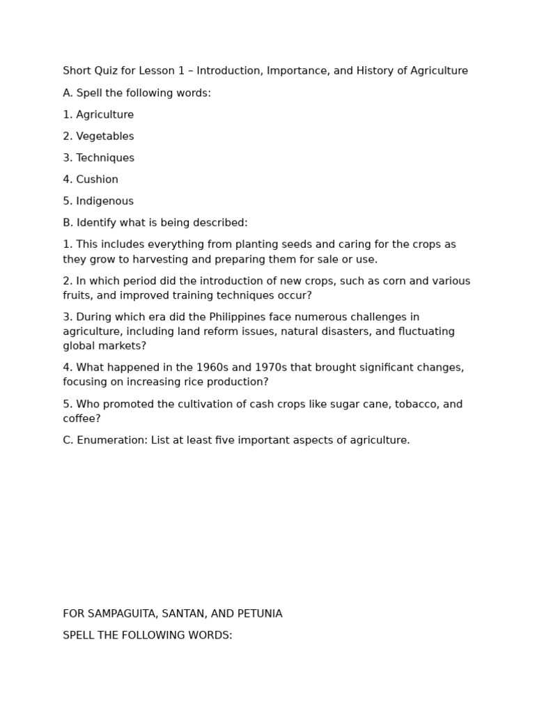 Short Quiz For Lesson 1 | PDF