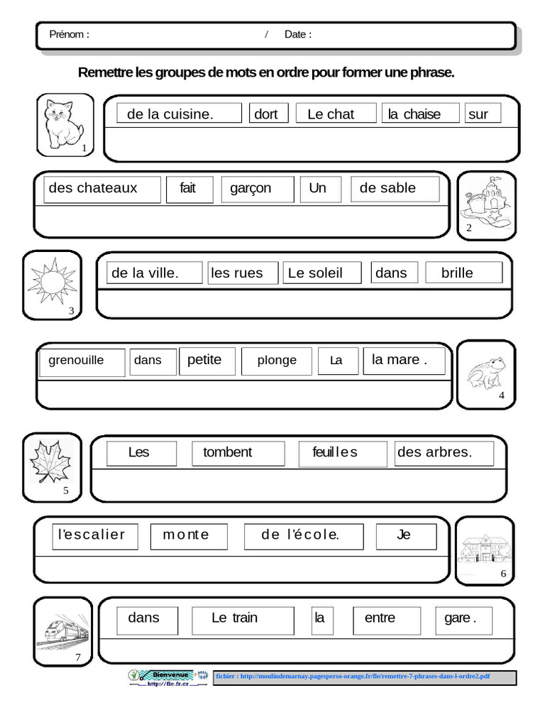 Remettre 7 Phrases Dans Lordre 2 Fiche Pedagogique 111110 | PDF