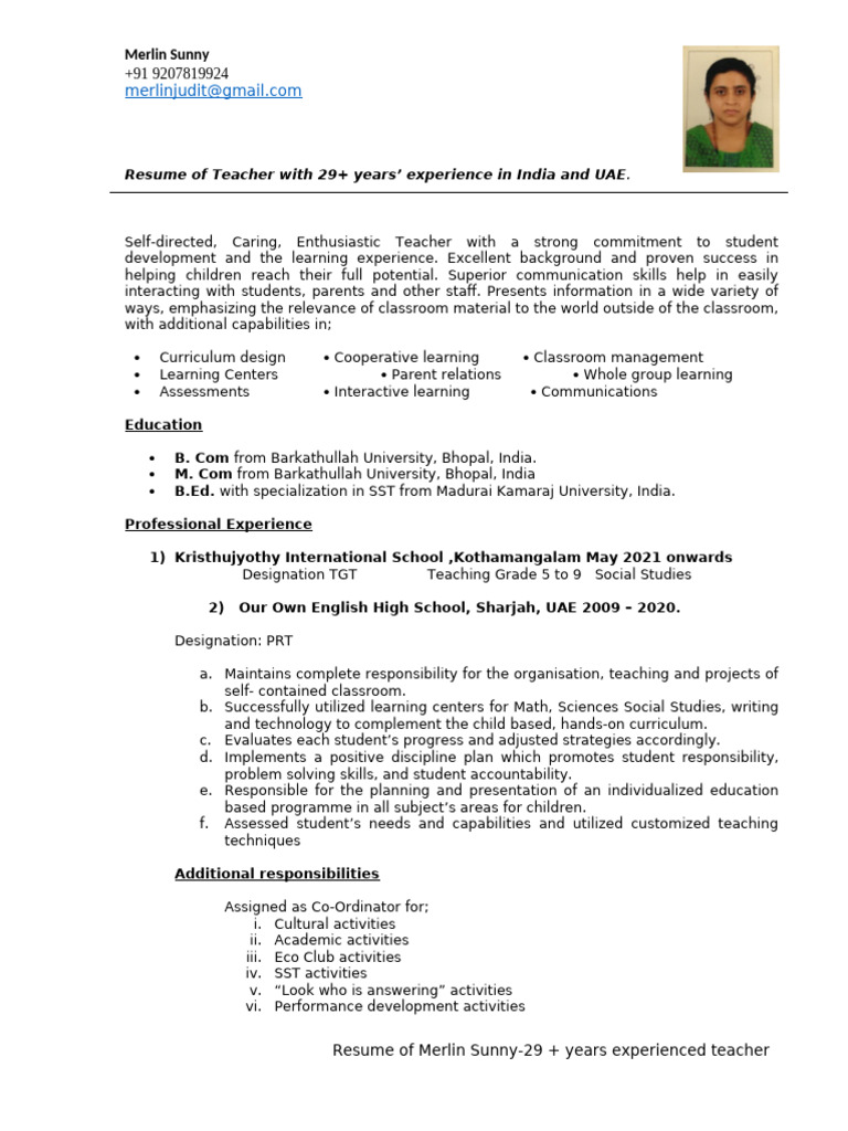 Merlin Sunny Cv | PDF