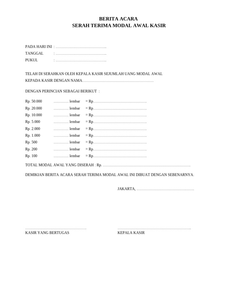 Format Kasir Dan So-1 | PDF