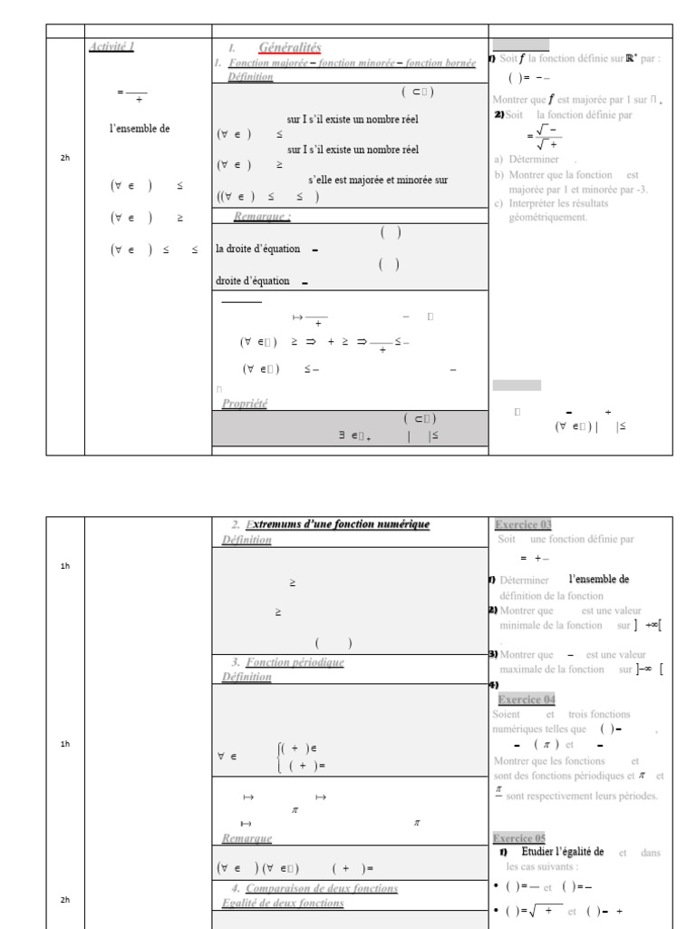 Fiche Generalit®s Sur Les Fonctions Num®riques | PDF