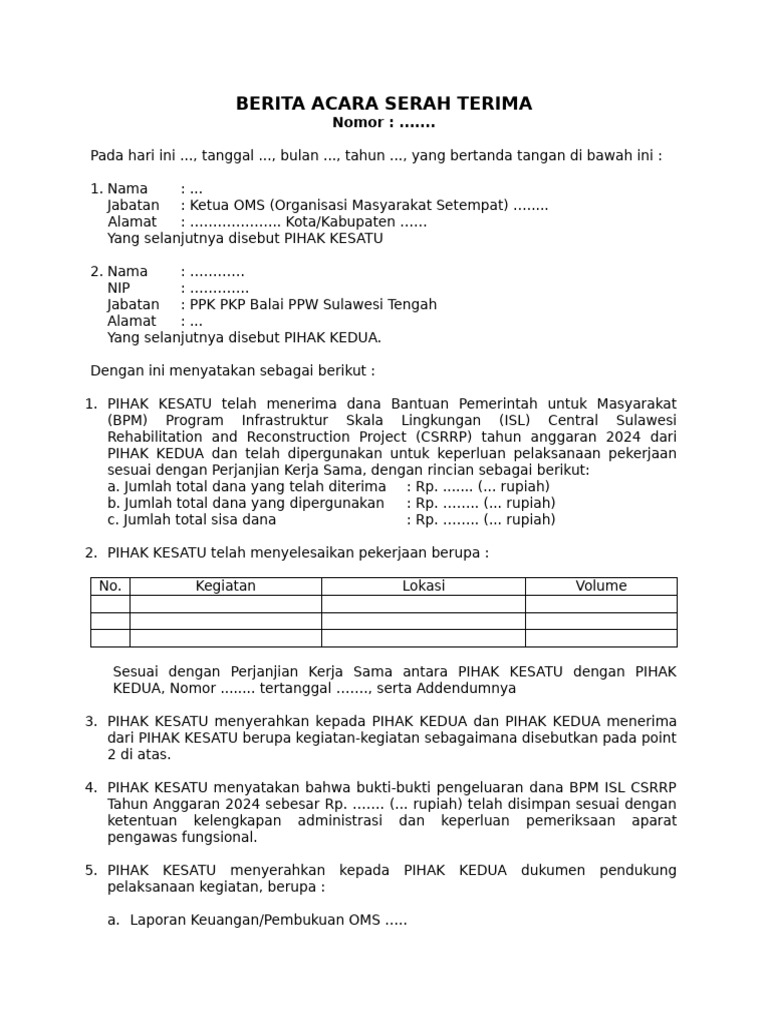 BAST OMS Ke PPK PKP | PDF