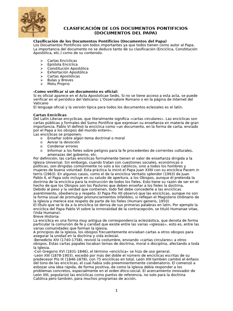 Clasificación de Los Documentos Pontificios | PDF