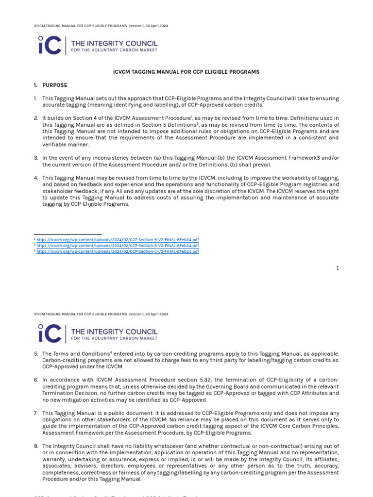 ICVCM CCP Tagging Manual Version 1 May 2024 | PDF | Climate Change ...