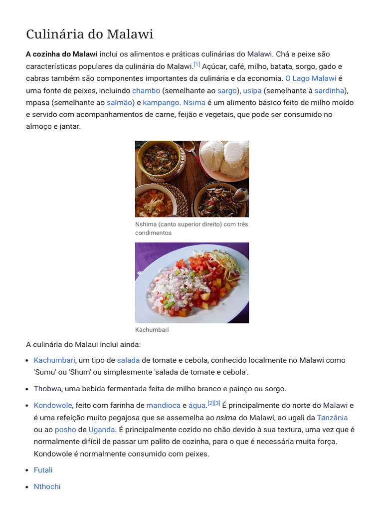 Culinária Do Malawi - Wikipédia, A Enciclopédia Livre | PDF
