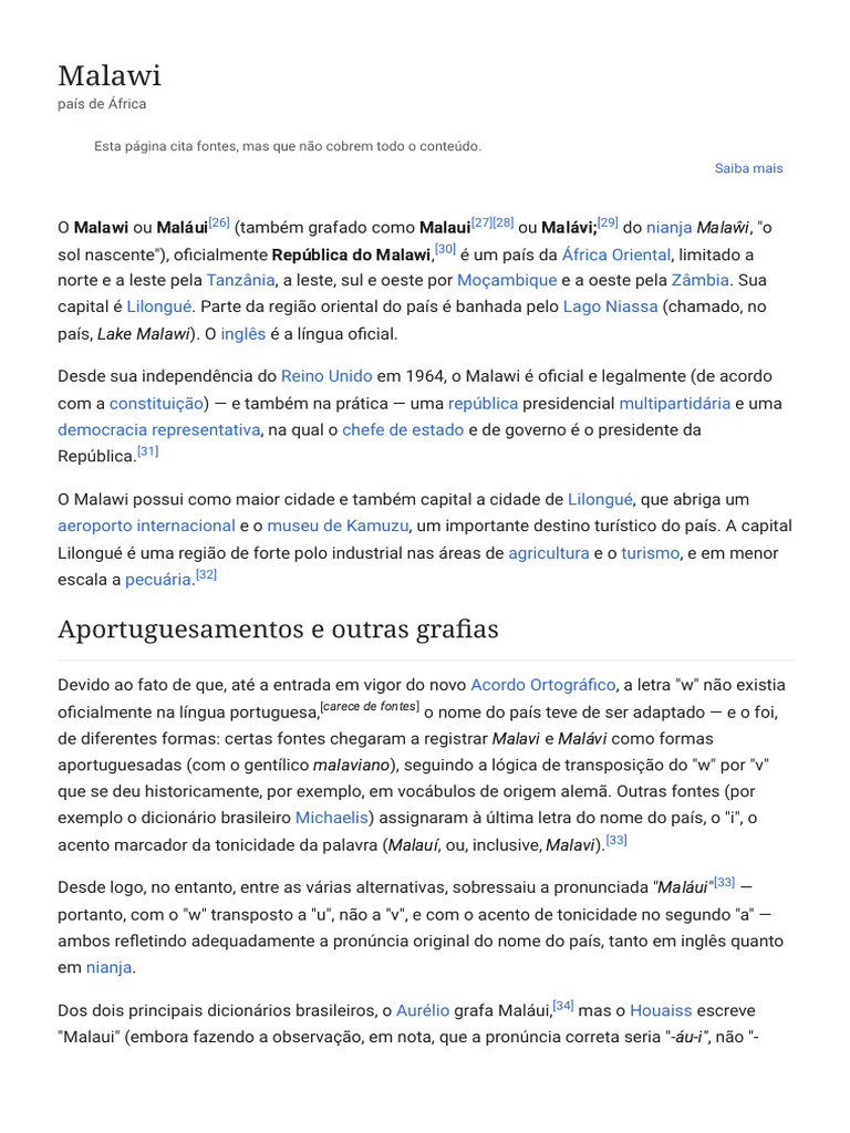 Malawi - Wikipédia, A Enciclopédia Livre | PDF