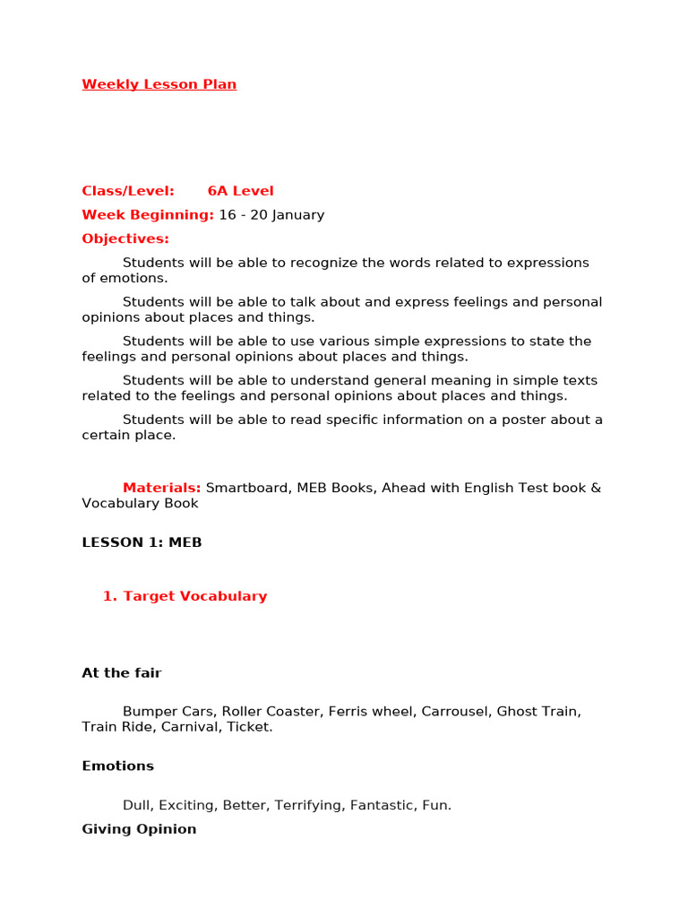 18 Week Lesson Plan A Pdf