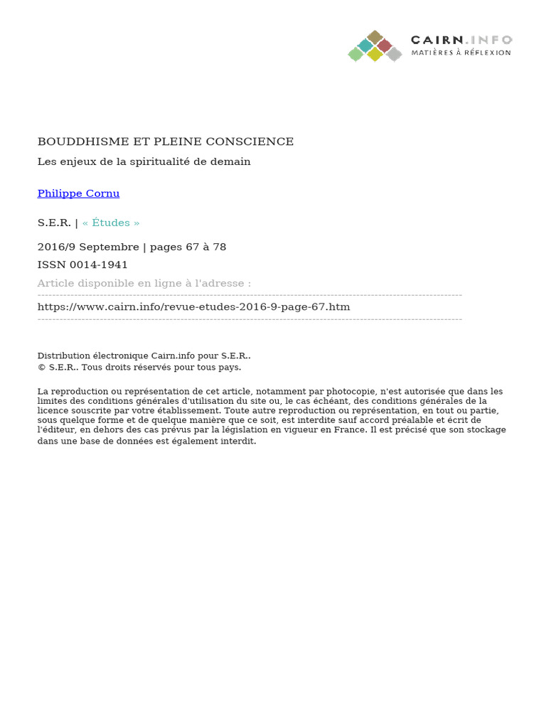 Philippe Cornu - Bouddhime Et Pleine Conscience | PDF