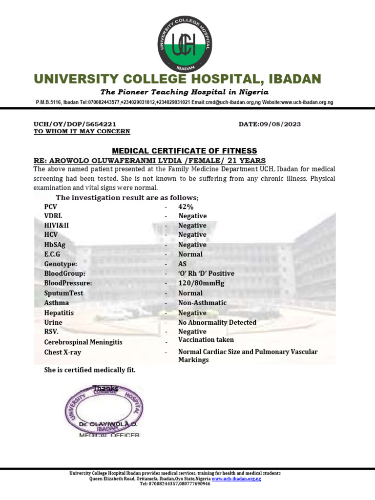 Arowolo Medical Fitness | PDF