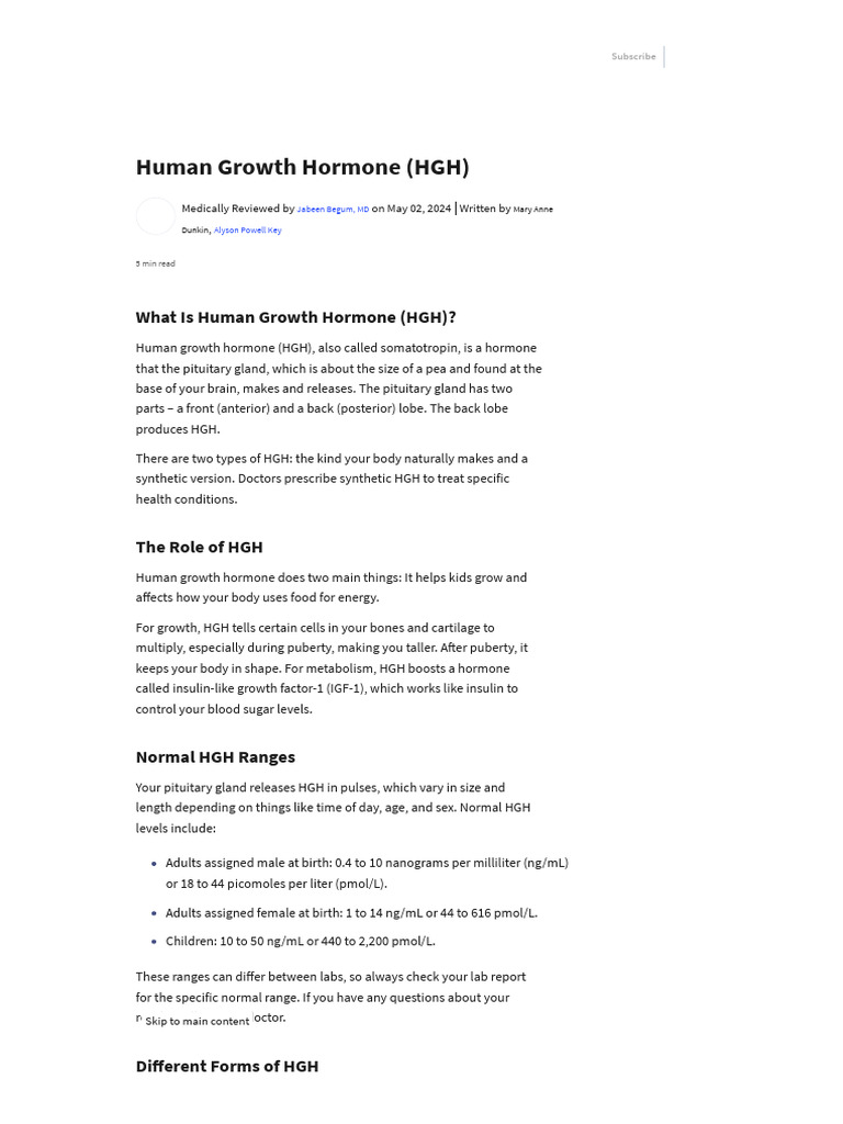 Human Growth Hormone (HGH) - Benefits, Risks, and Uses | PDF