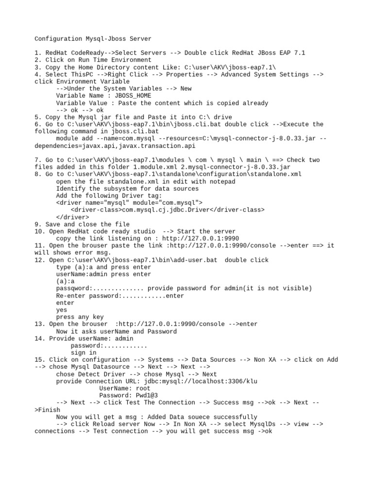 Configuration Mysql-Jboss Server | PDF
