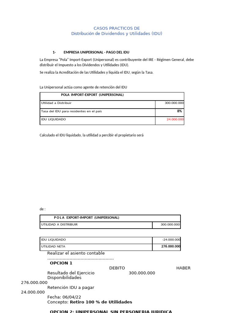 Casos Practicos Del Idu | PDF | Dividendo | Contabilidad