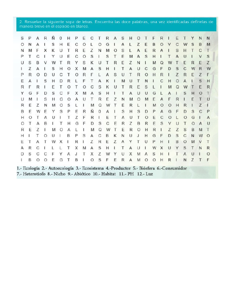 Sopa de Letras Ecología | PDF