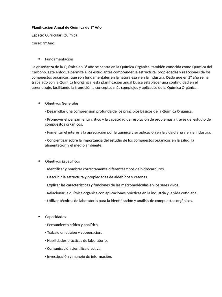 Programa QUIMICA 3ro Año | PDF | Compuestos orgánicos | Ciencia y matemáticas