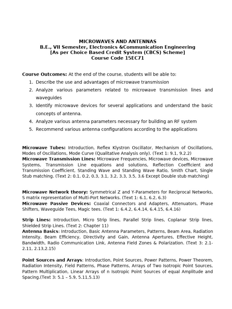 MICROWAVES AND ANTENNAS_syllabus | PDF