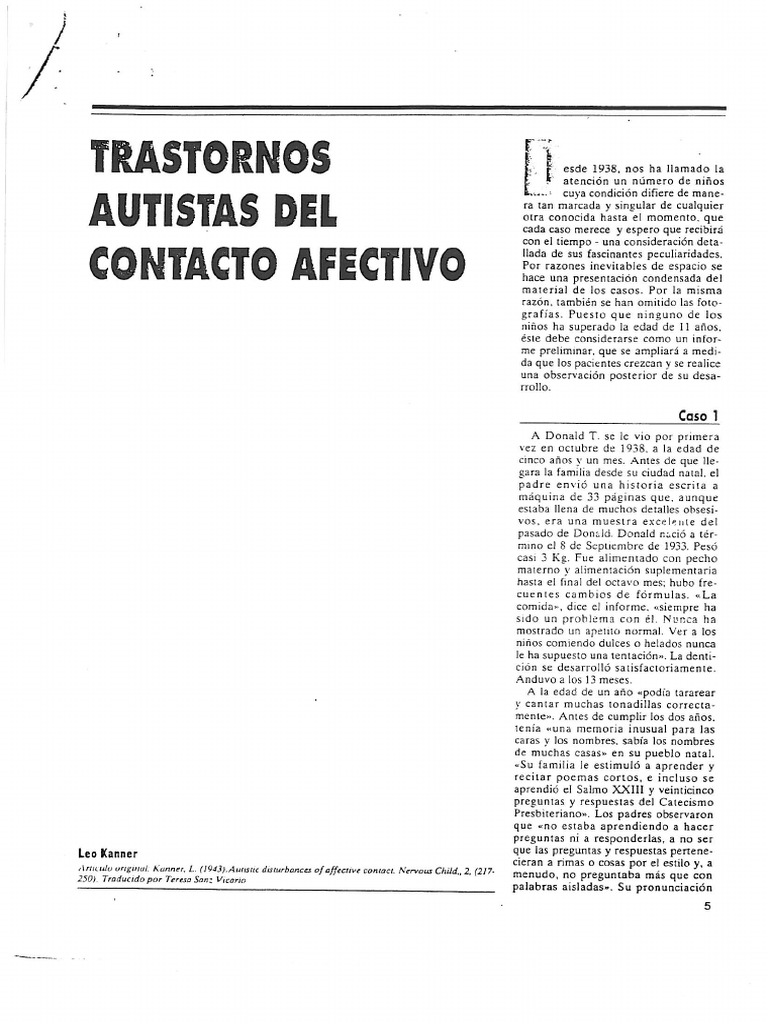 Trastorno Autista L. Kanner | PDF Trastorno Autista L. Kanner | PDF