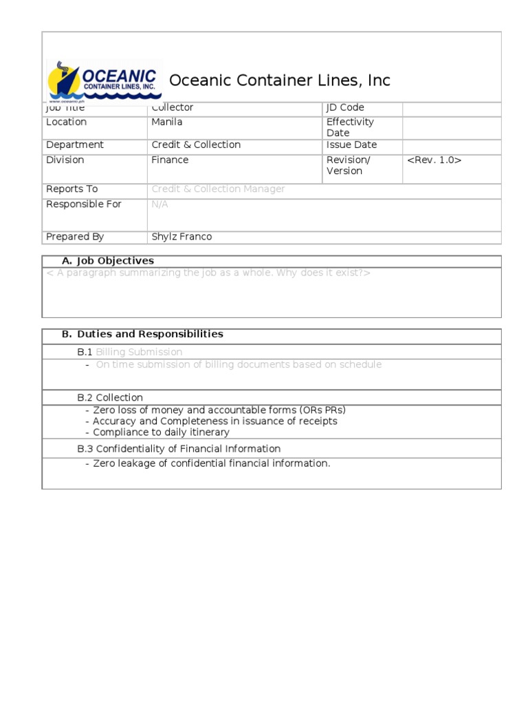 Oceanic - Job Description-Collector | PDF