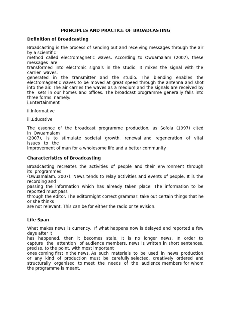 Principles and Practice of Broadcasting | PDF
